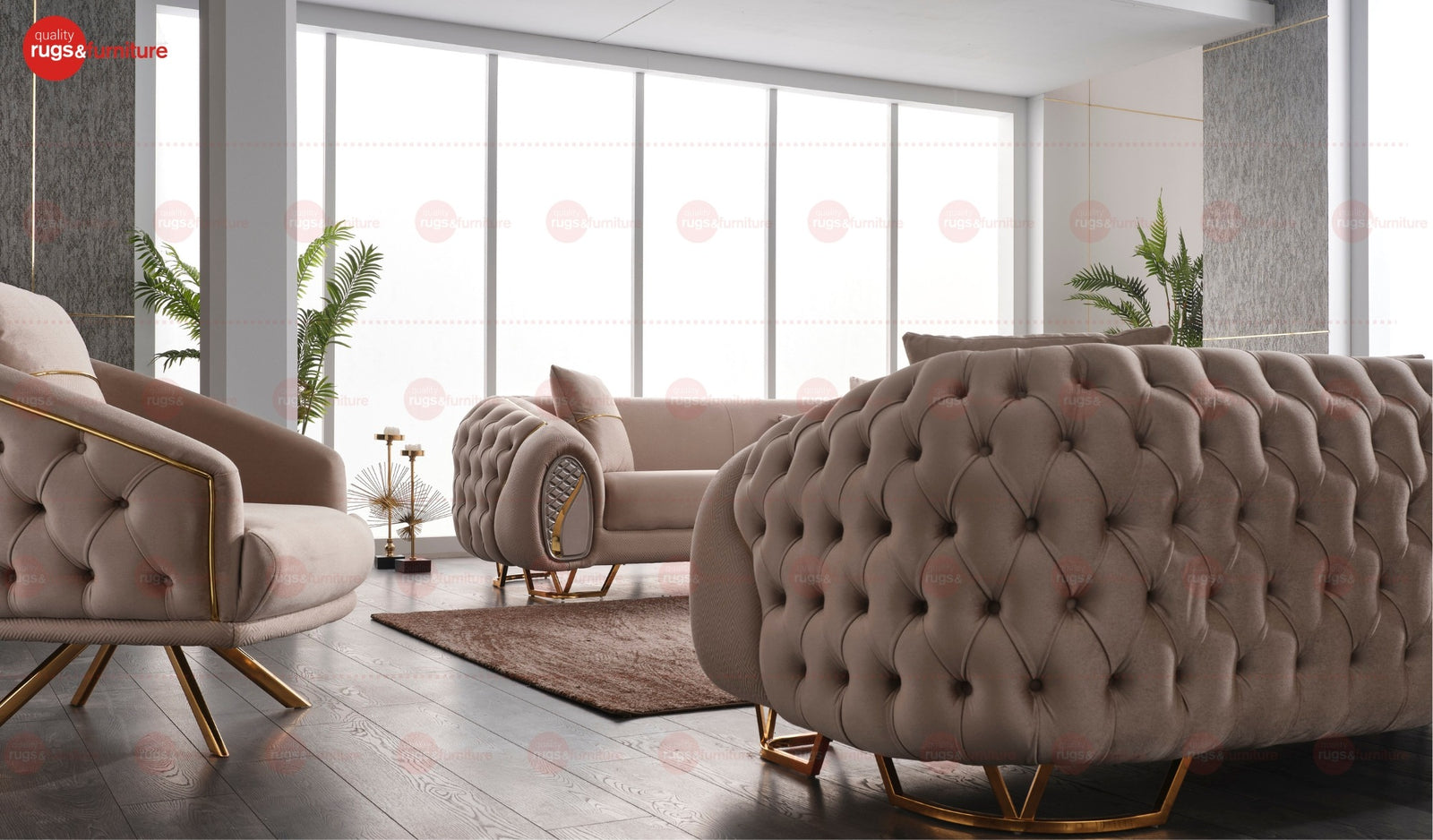 Diamond Luxury Modern Sofa Set Beige Gold