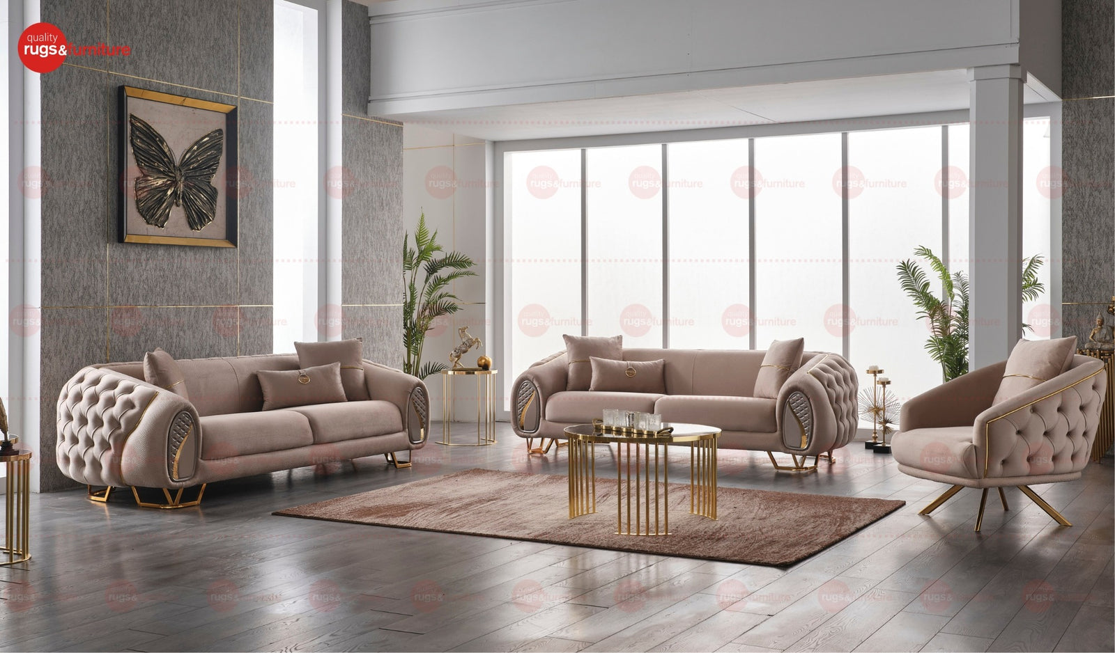 Diamond Luxury Modern Sofa Set Beige Gold