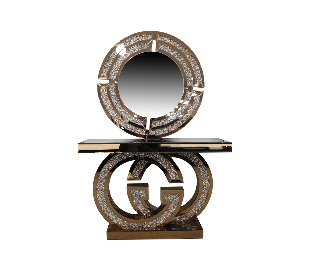 Gabi Console Hallway Table Wooden Frame Tempered Glass Top Gold